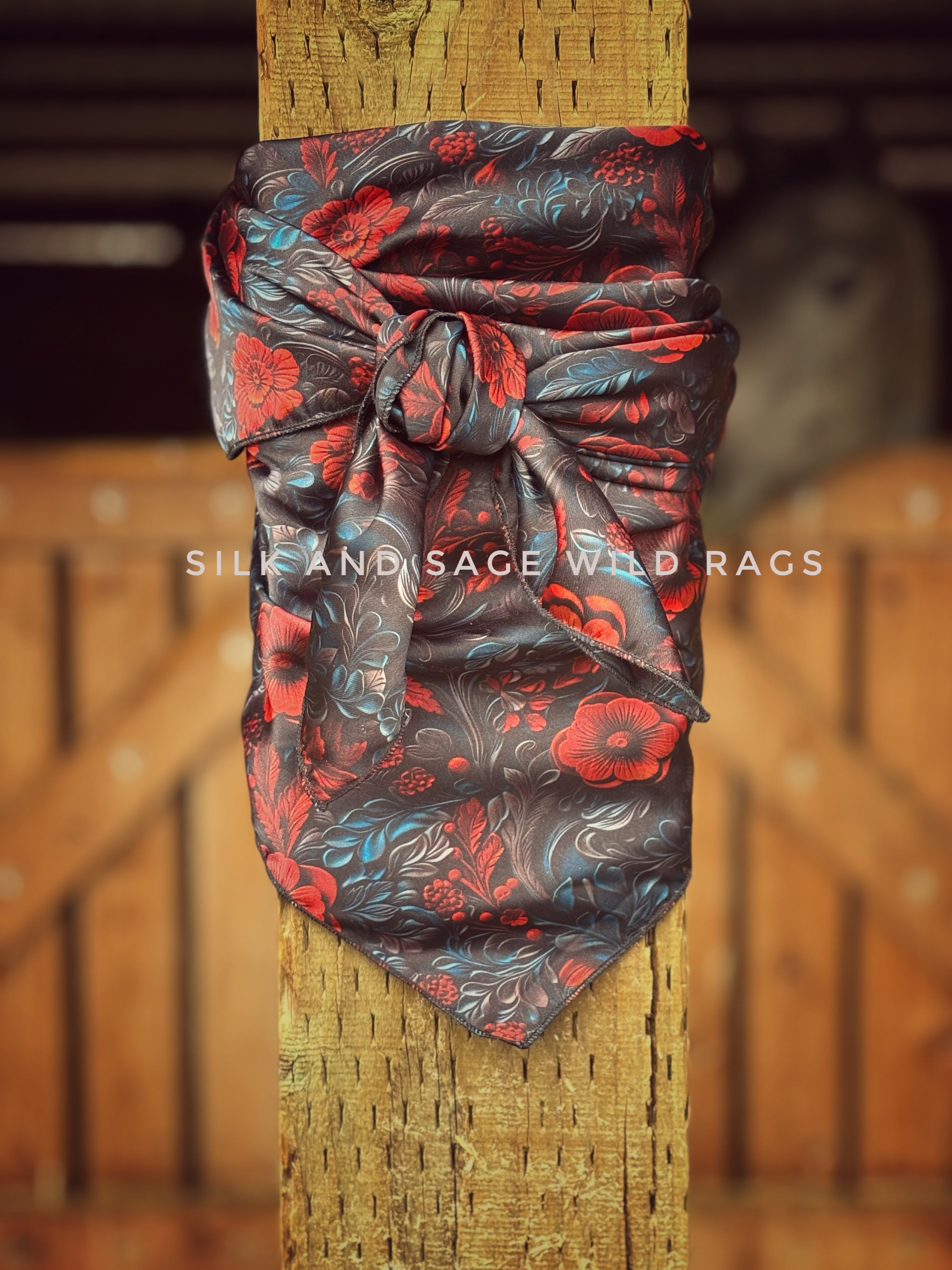 3D red, black, gray tooled leather floral silky charmeuse. – Silk and ...