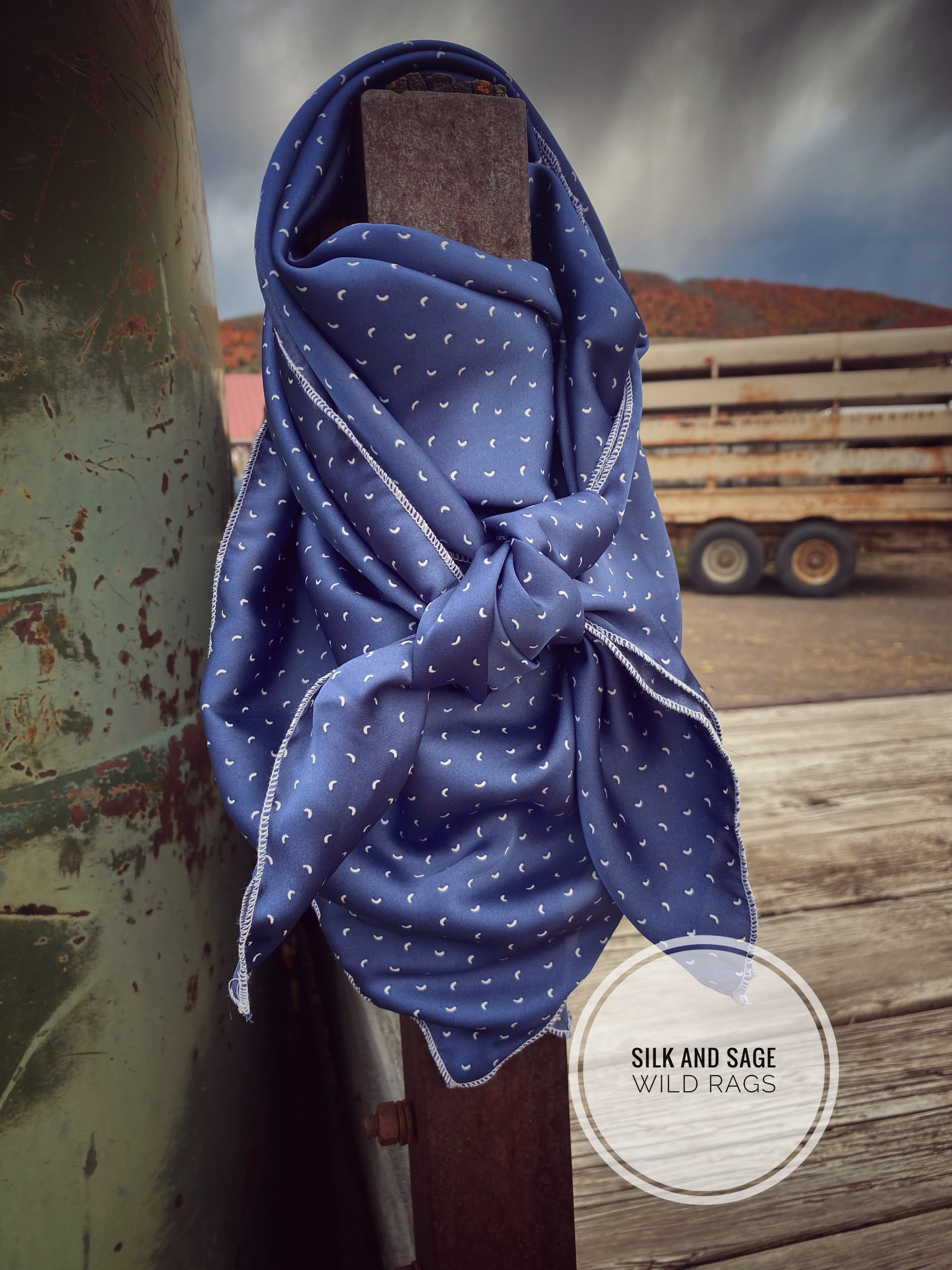 The perfect shade of blue with a tiny white moon shape silky satin pri ...