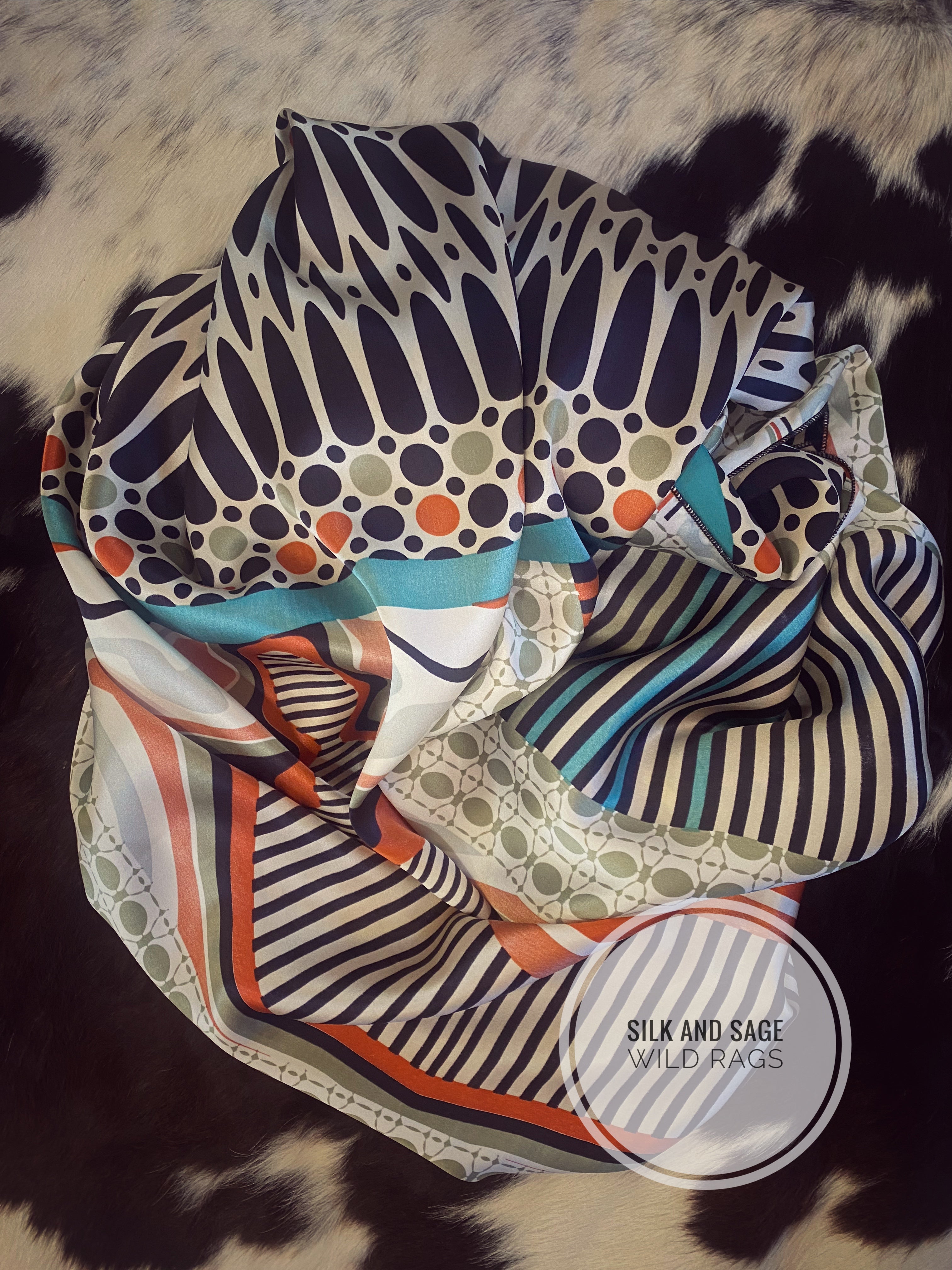 Super soft, black, green, orange, turquoise, retro print made from a s ...