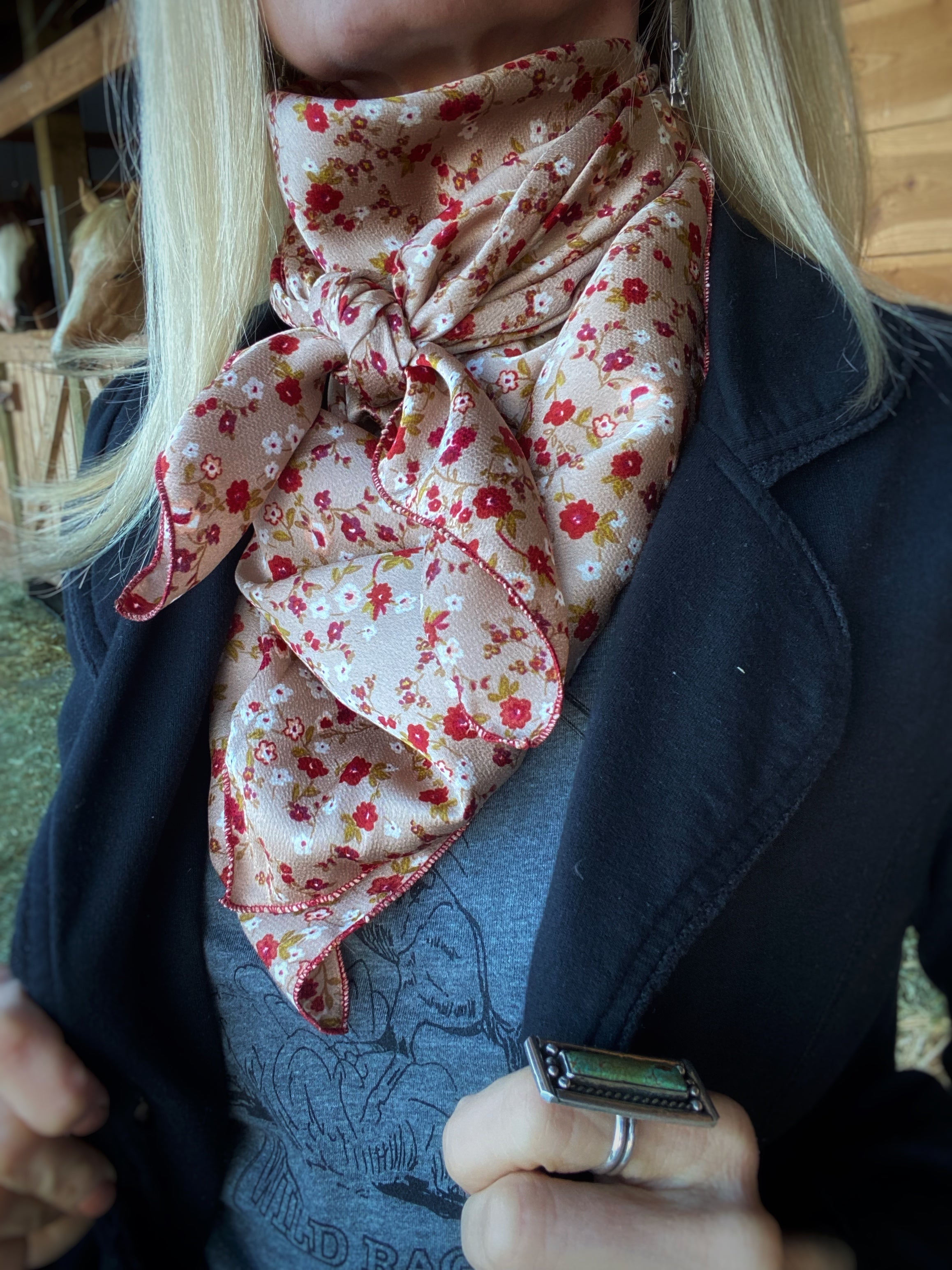 Retro, tiny vintage floral. Tan, red, rust, green, white and cream ton ...