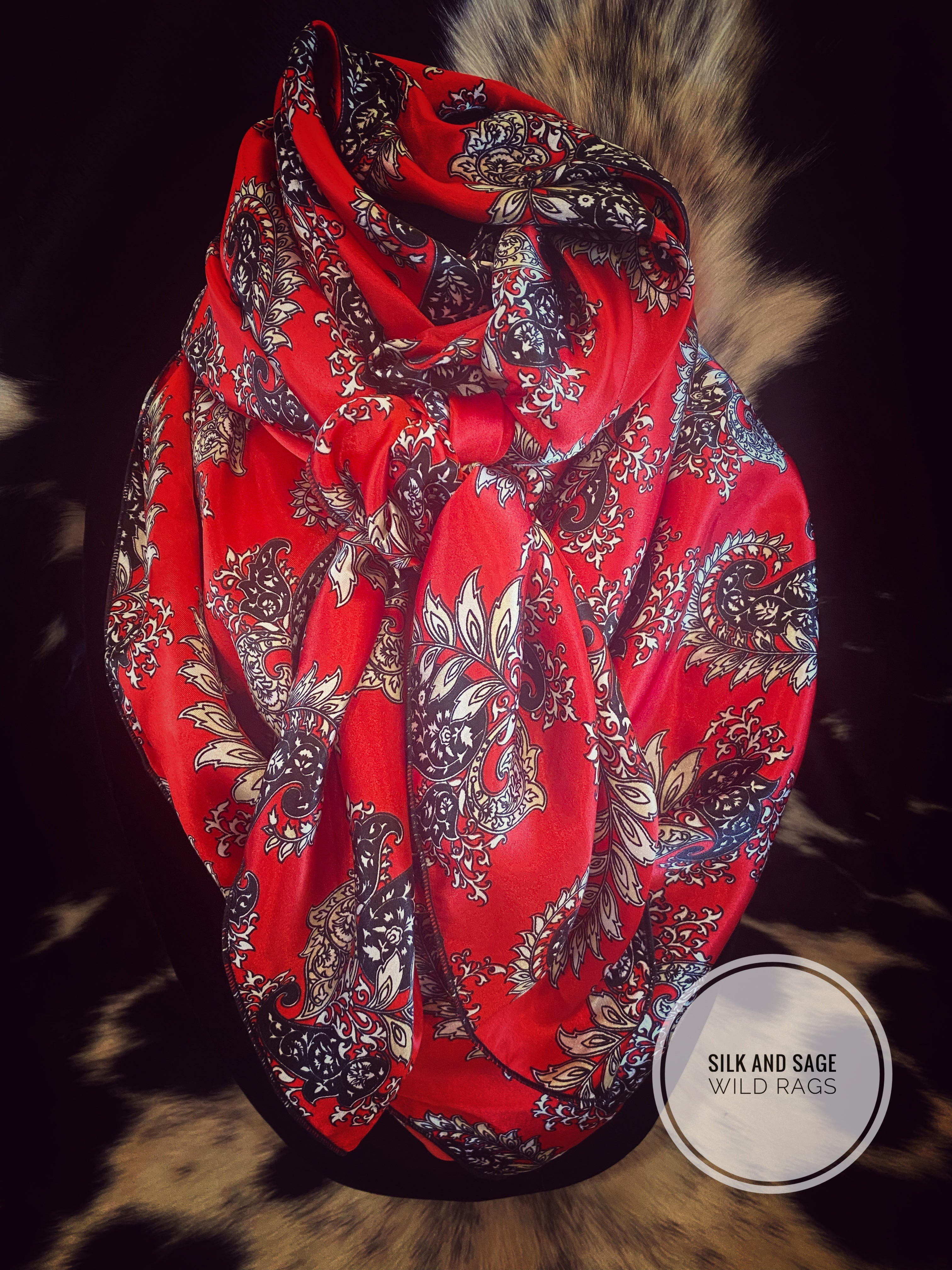 Bright red and black paisley print. Vibrant red, black and white paisl ...